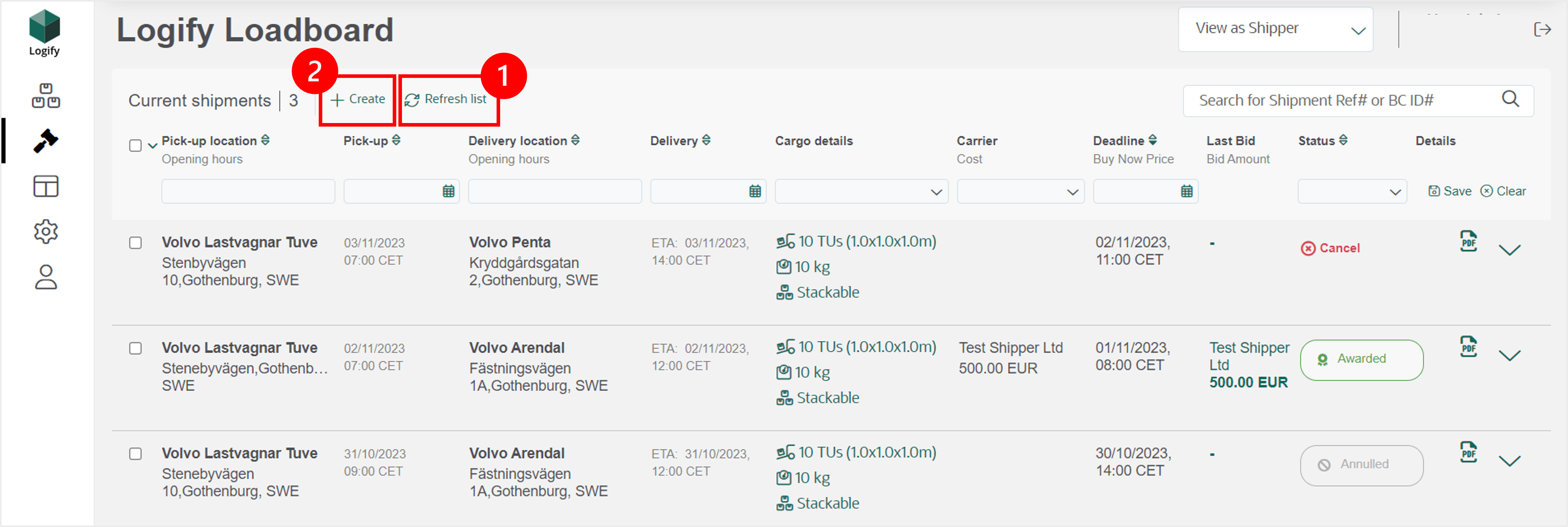 How to read your shipment list in Loadboard? – Logivity AB